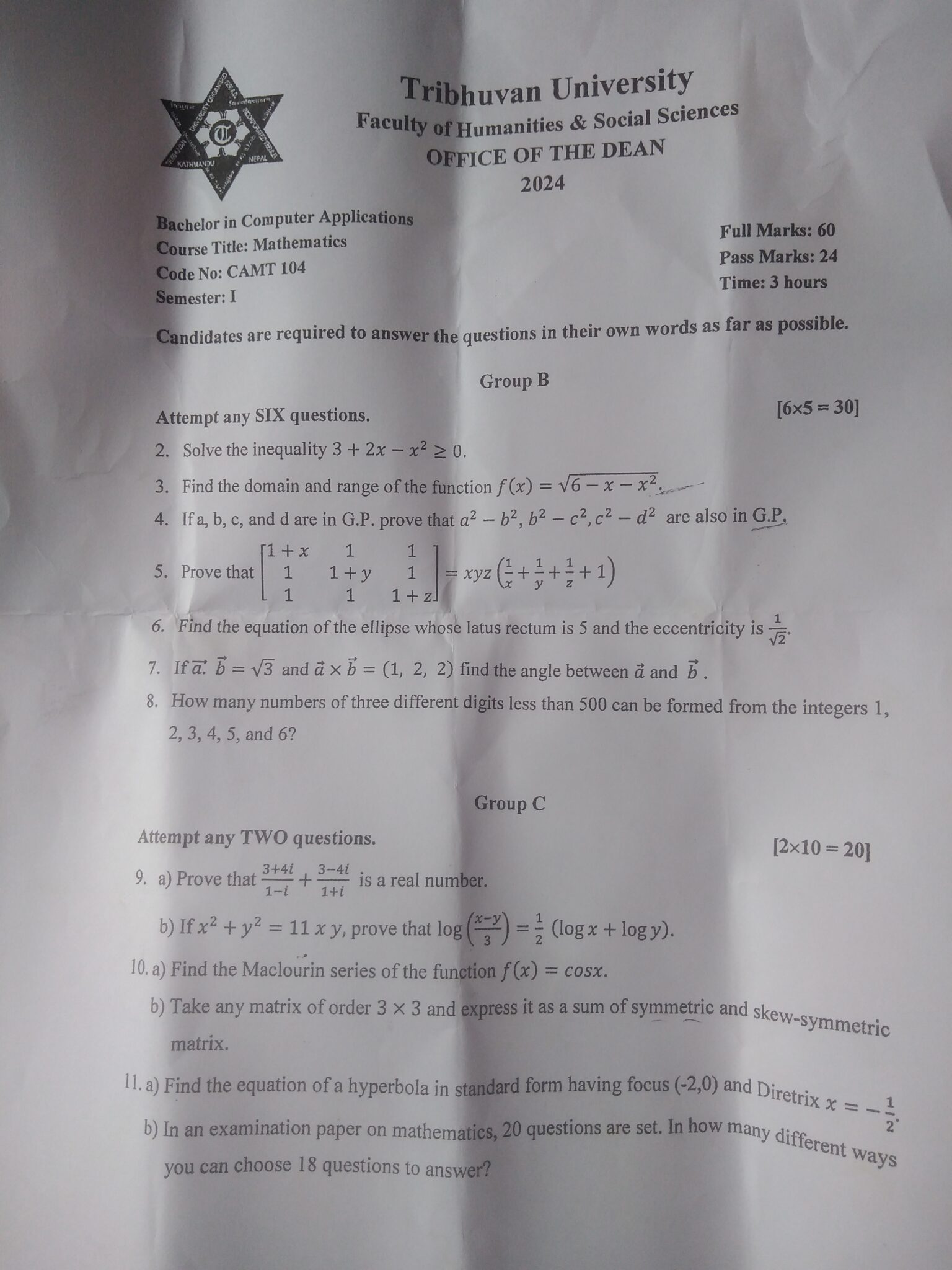 Mathematics-Tribhuvan-University(TU)-BCA-Question-Paper-2024-BCA-1st ...